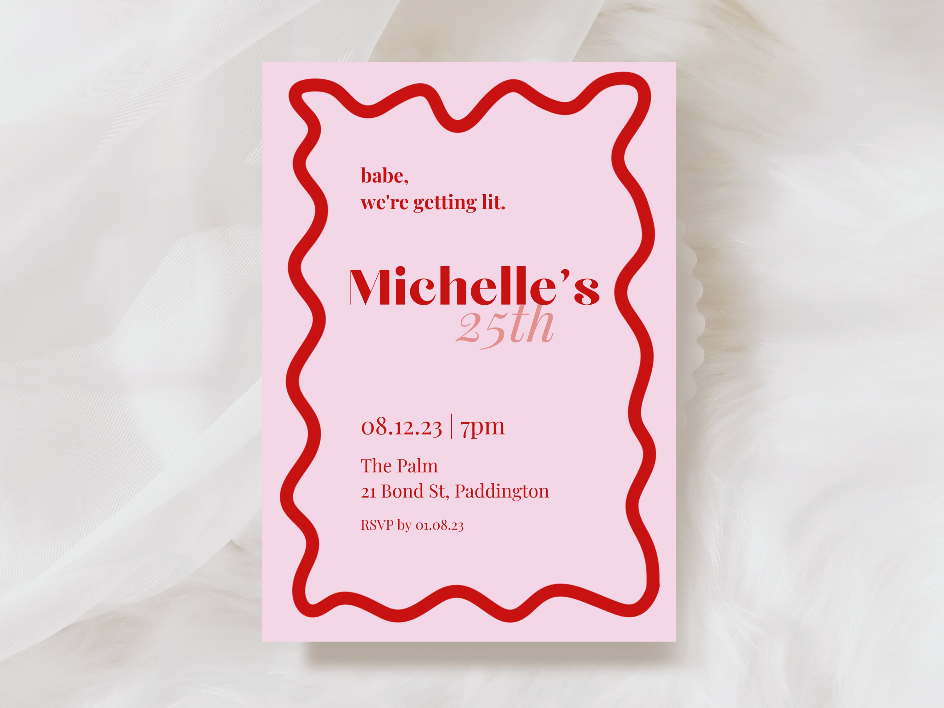 Invitation Pink Red Wavy Editable Template Instant Download - Etsy ...