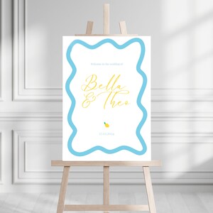 Welcome Sign Blue Yellow Wavy Border Editable Template Instant Download ...