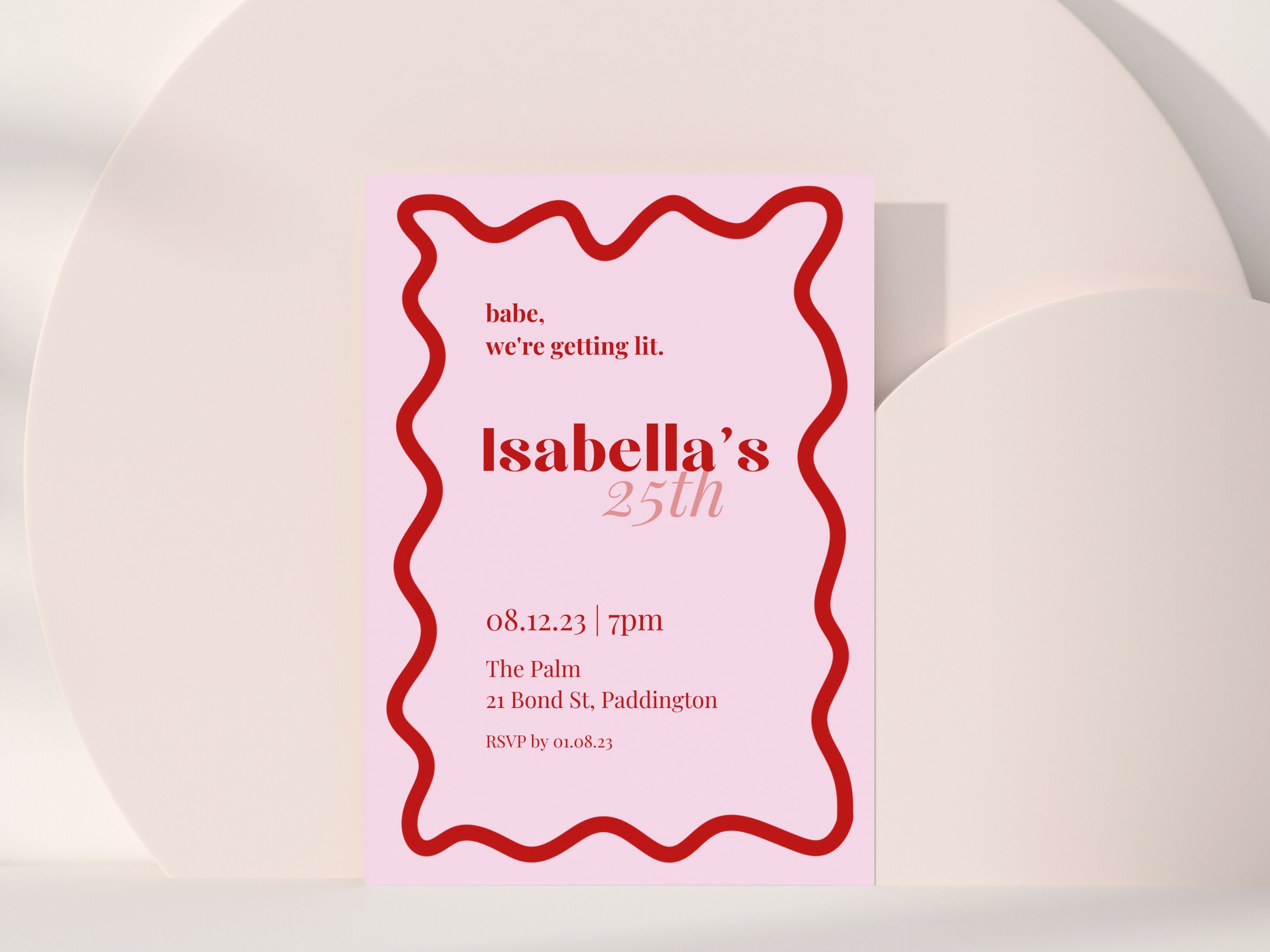 Invitation Pink Red Wavy Editable Template Instant Download - Etsy