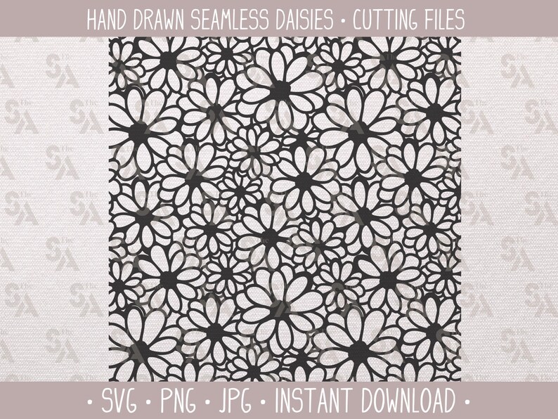 Seamless Daisy Flower Pattern SVG Hand-drawn Floral Design for Cricut ...