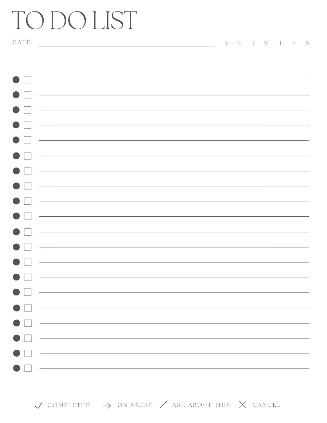 Minimalist to Do List / Printable PDF / Calendar Print Out / Planner - Etsy