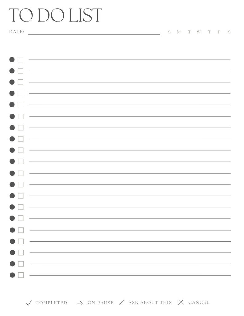 Minimalist to Do List / Printable PDF / Calendar Print Out / Planner - Etsy