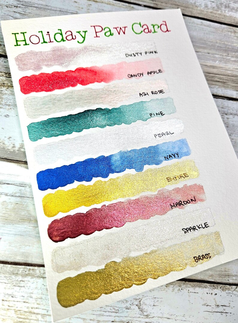 Holiday Paw Card | Handmade Watercolor Paint | Mica Metallic - Etsy