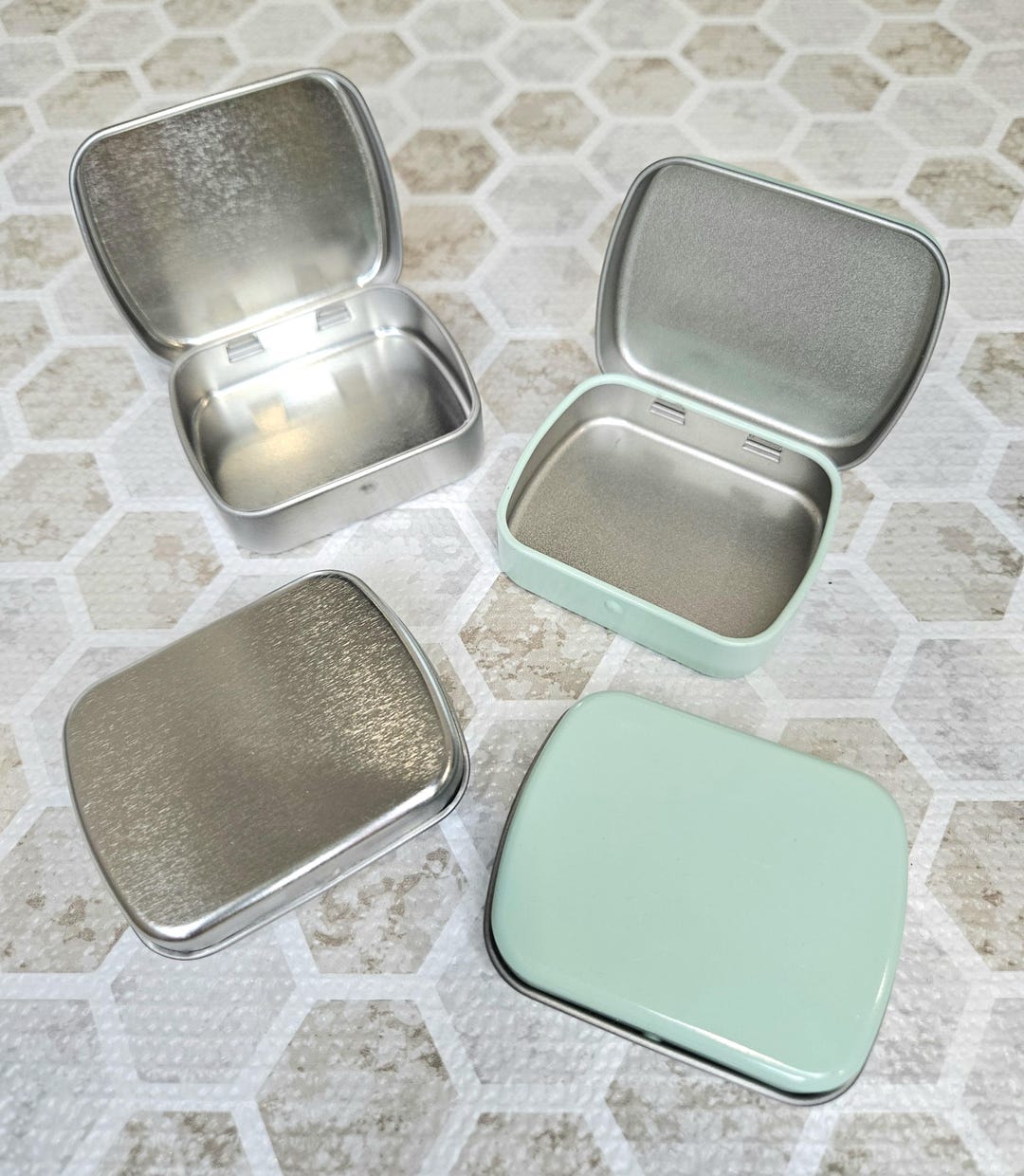 Small Metal Hinged Tins | Watercolour Pans Storage | Green | Silver - Etsy