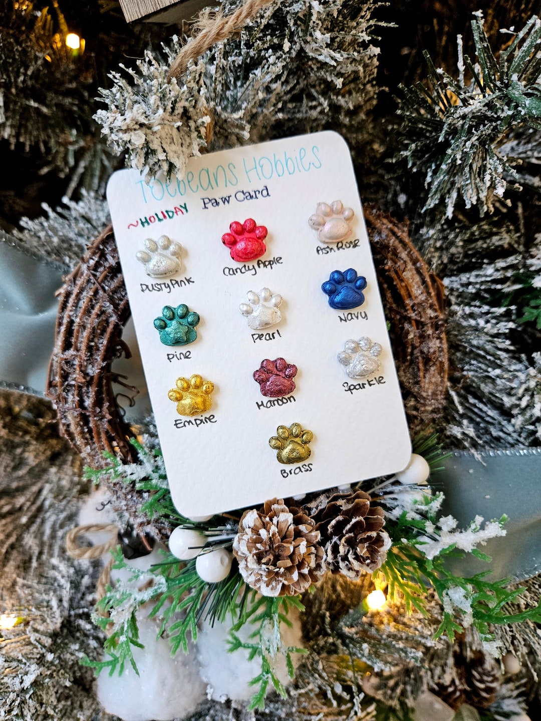 Holiday Paw Card | Handmade Watercolor Paint | Mica Metallic - Etsy