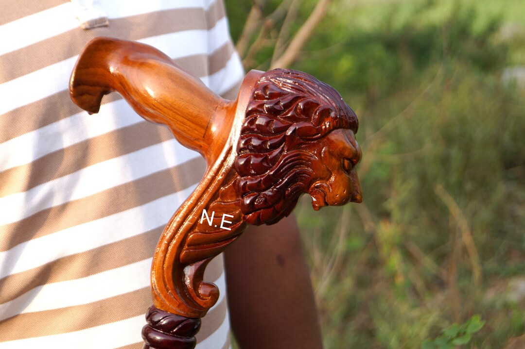 Wooden Walking Lion Head Stick Ergonomic Palm Grip Walking - Etsy