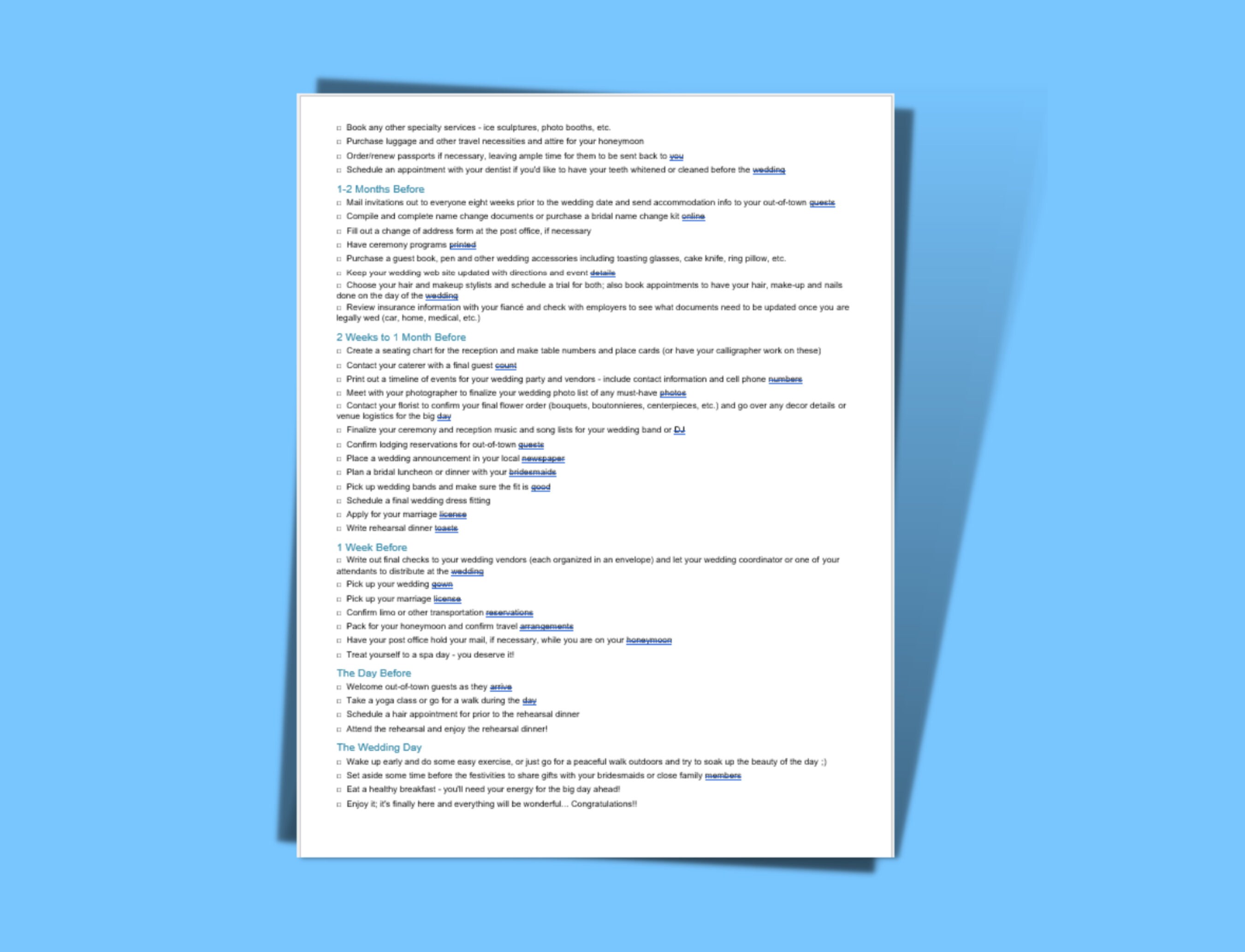 Wedding Checklist, Birthday Checklist, Marriage List, Party Checklist ...