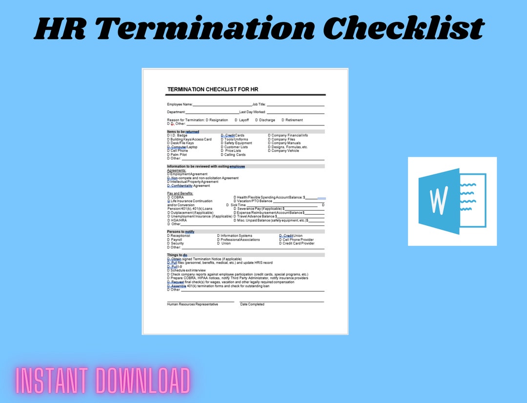 Termination Checklist, HR Termination, HR Checklist, Termination Form ...