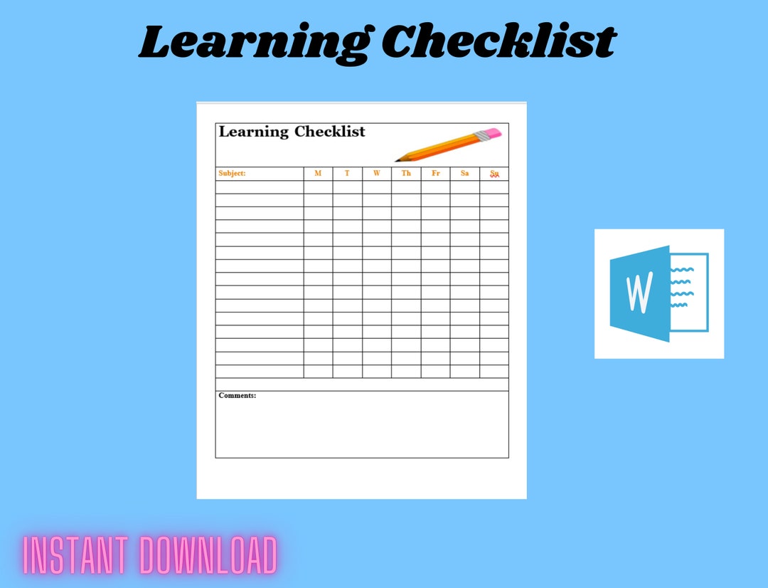 Learning Checklist, Student Checklist, Teacher Checklist, Homework ...