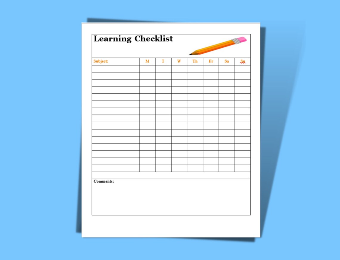Learning Checklist, Student Checklist, Teacher Checklist, Homework ...