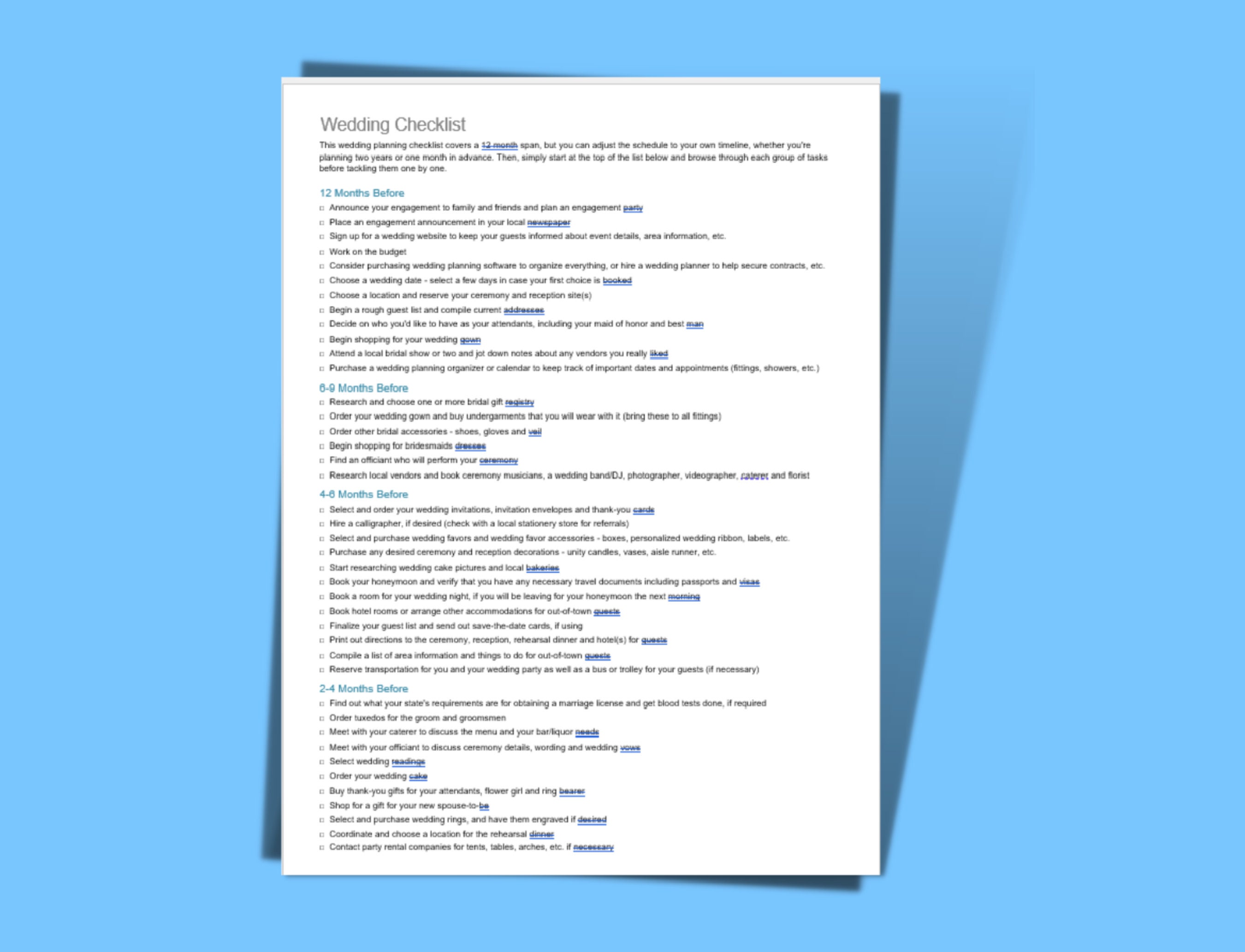 Wedding Checklist, Birthday Checklist, Marriage List, Party Checklist ...