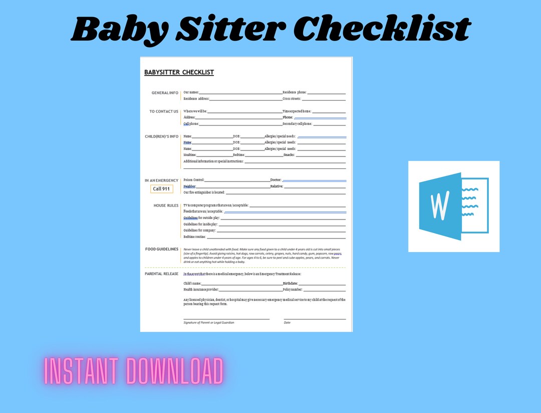 Babysitter Checklist, Baby Care Checklist, Nursery Checklist ...