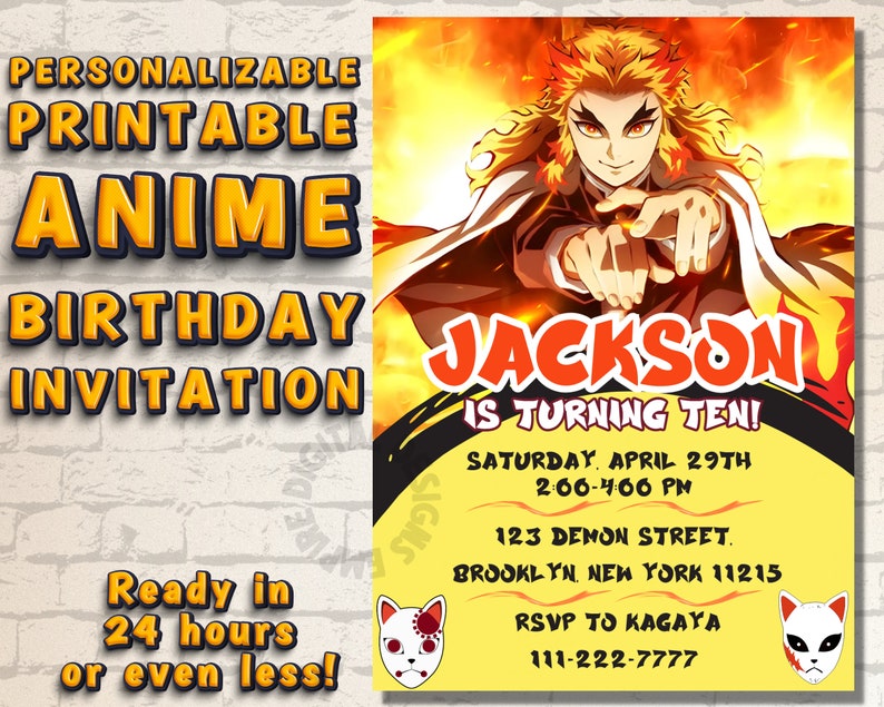 Printable Anime Birthday Invitation Birthday Party Invitation - Etsy