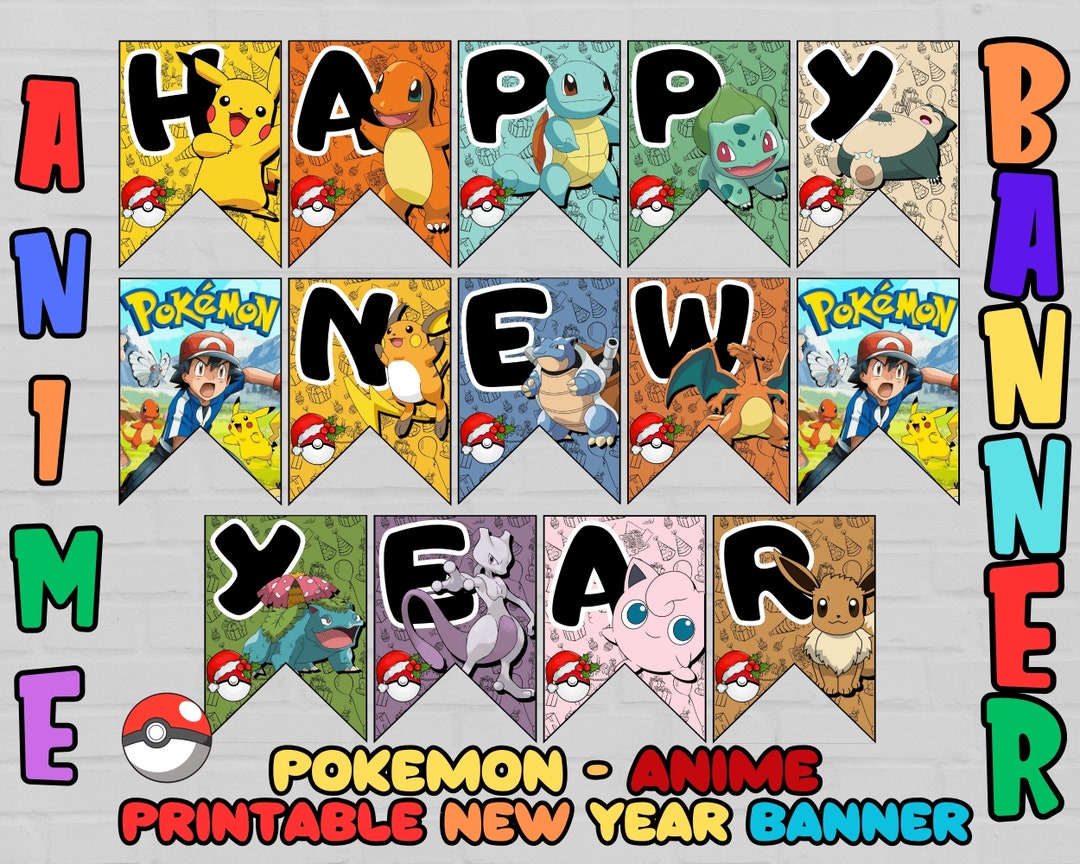 Pokemon New Year Banner Printable New Year Decoration Cute - Etsy