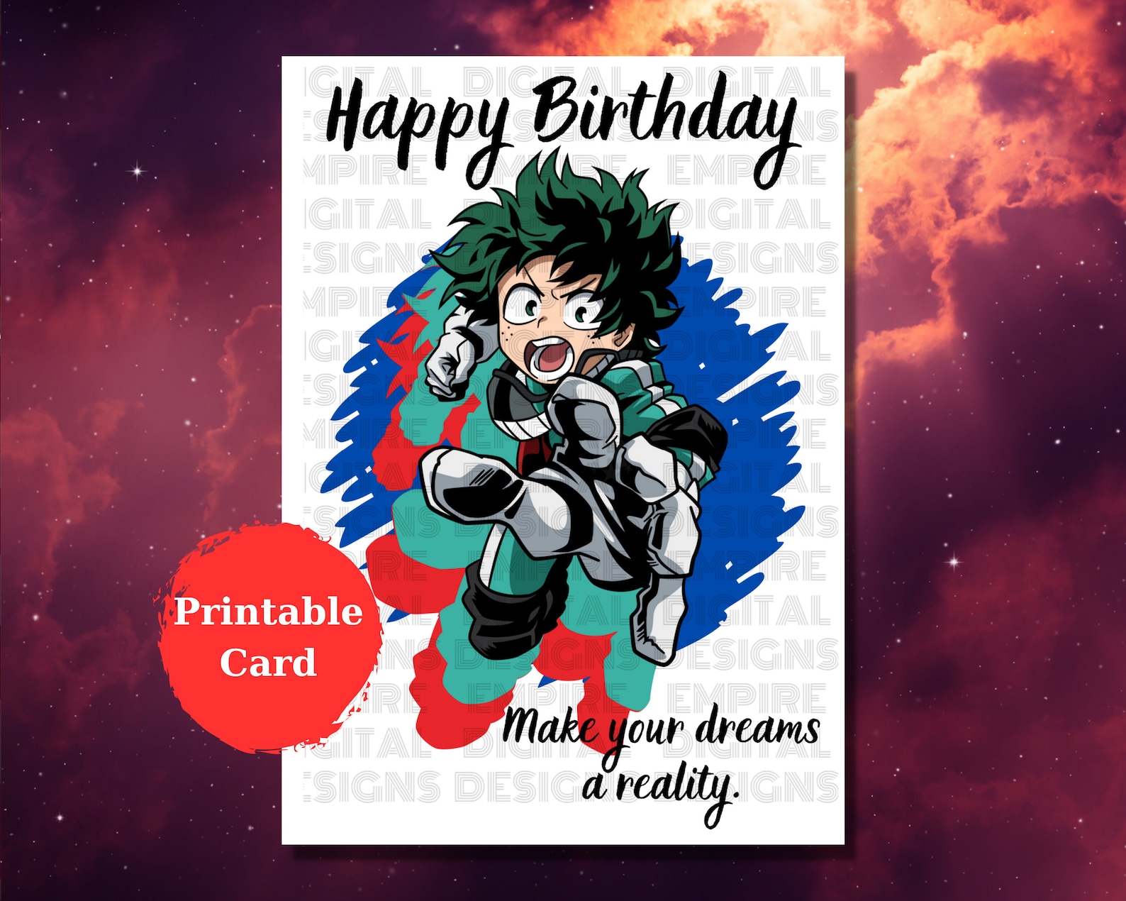 Printable My Hero Anime Birthday Card, Birthday Card for Kids, Birthday ...