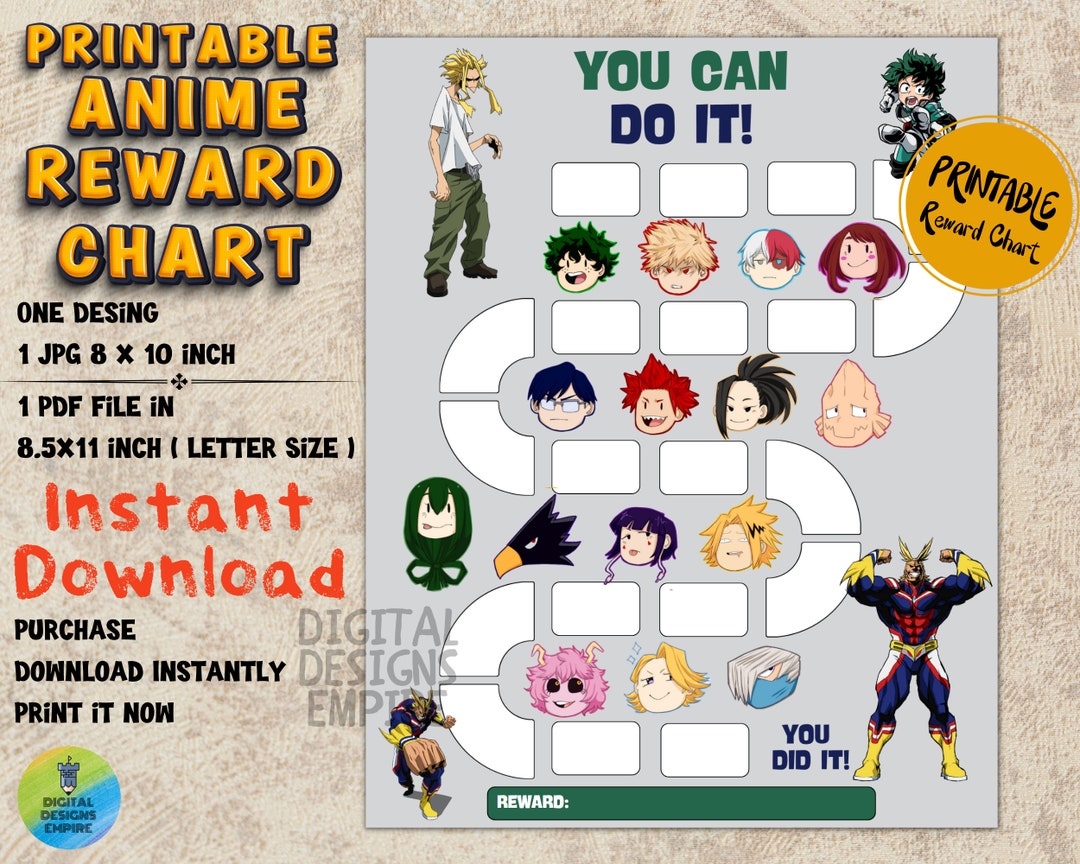 Printable My Hero Reward Chart for Kids Printable Anime - Etsy New Zealand