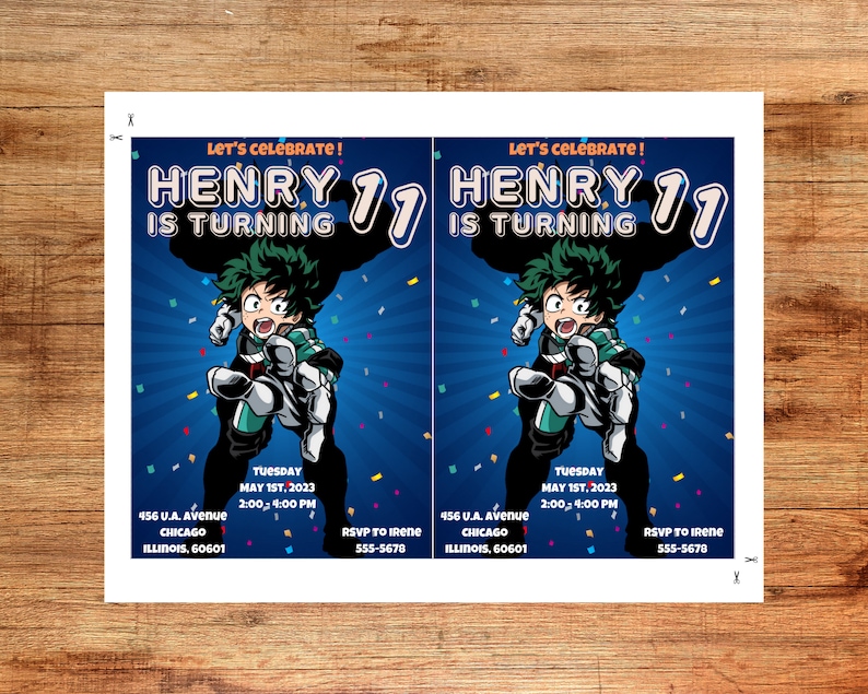 Printable Anime Birthday Invitation Card Customizable My - Etsy