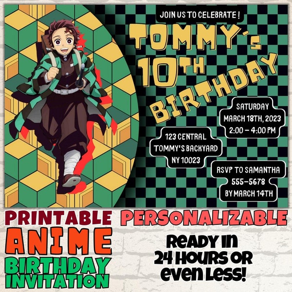 Printable Demon Slayer Birthday Invitation - Etsy