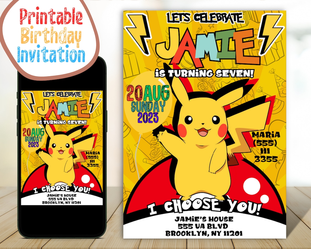 Pikachu Birthday Invitation Printable Pokemon Birthday - Etsy