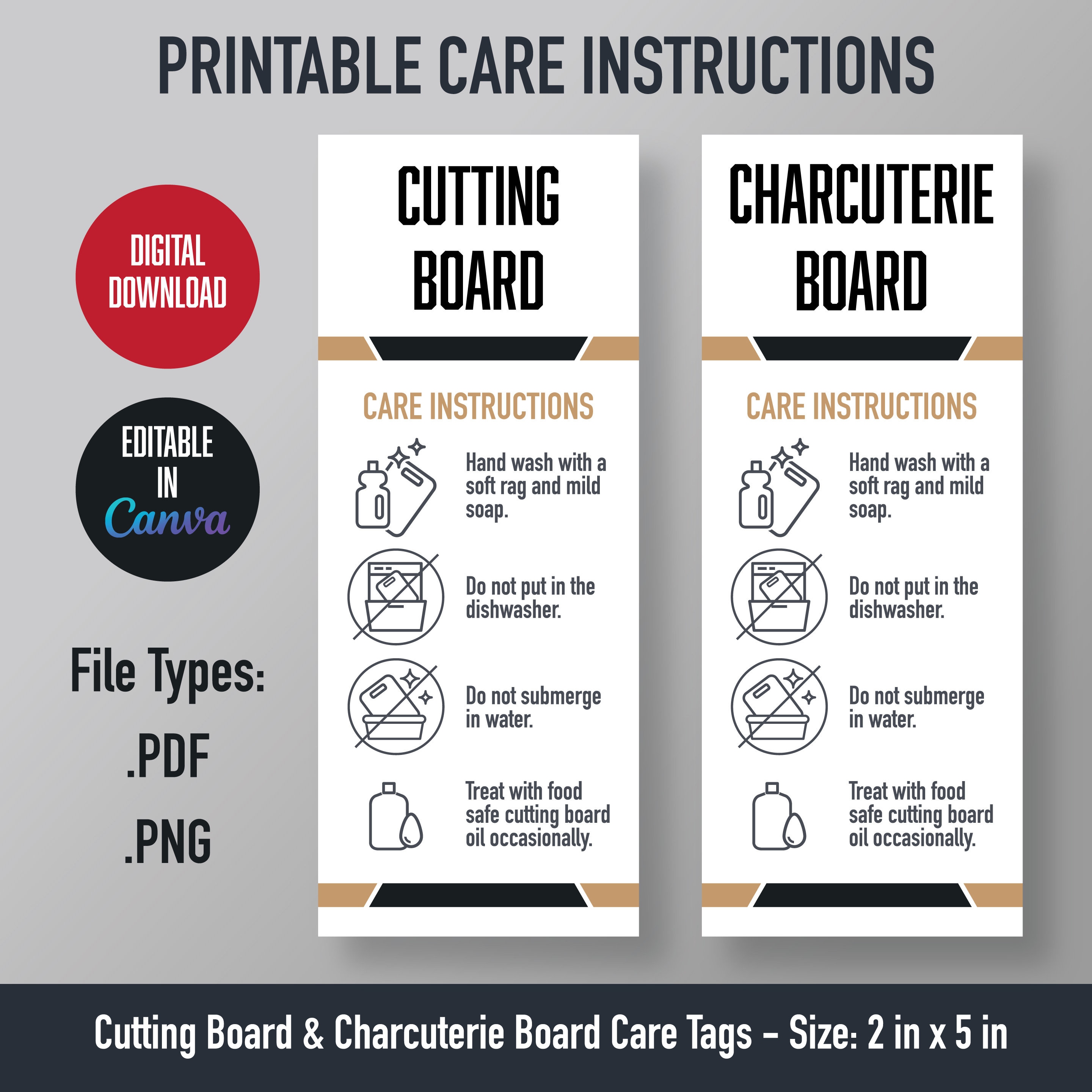 Printable Cutting Board & Charcuterie Board Care Tags - Digital ...