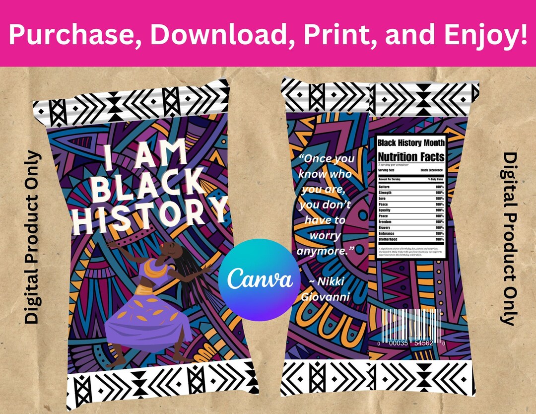 Canva-black History Month Chip Bag Template_instant Download_party ...