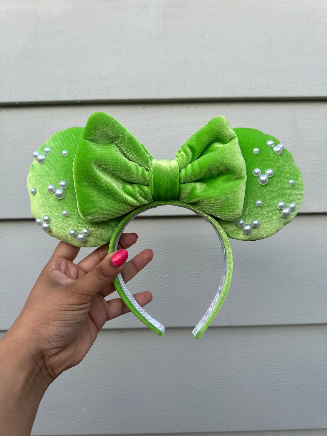 Lime Green Velvet Ears || Lime Green Velvet Pearl Ears - Etsy