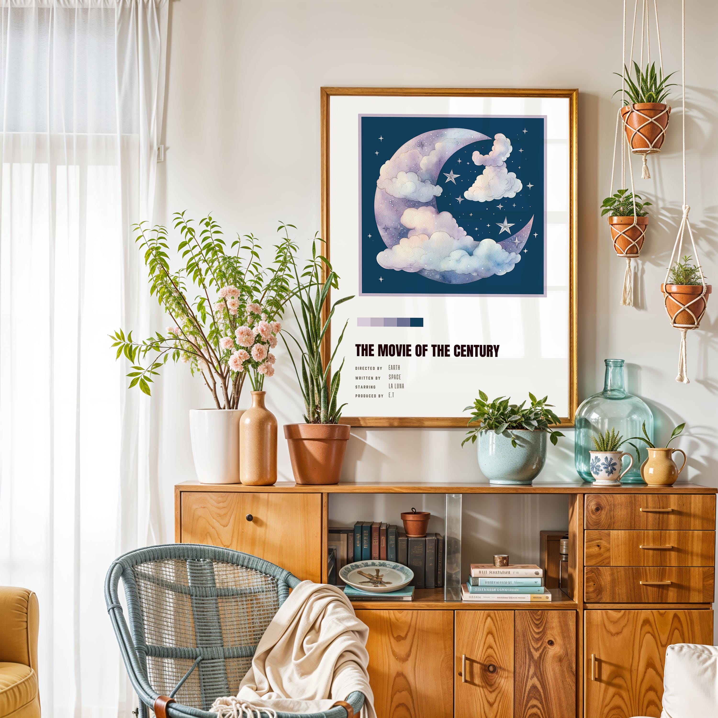Moonlight Art Night Sky Print La Luna Design Moon Celestial Lunar ...