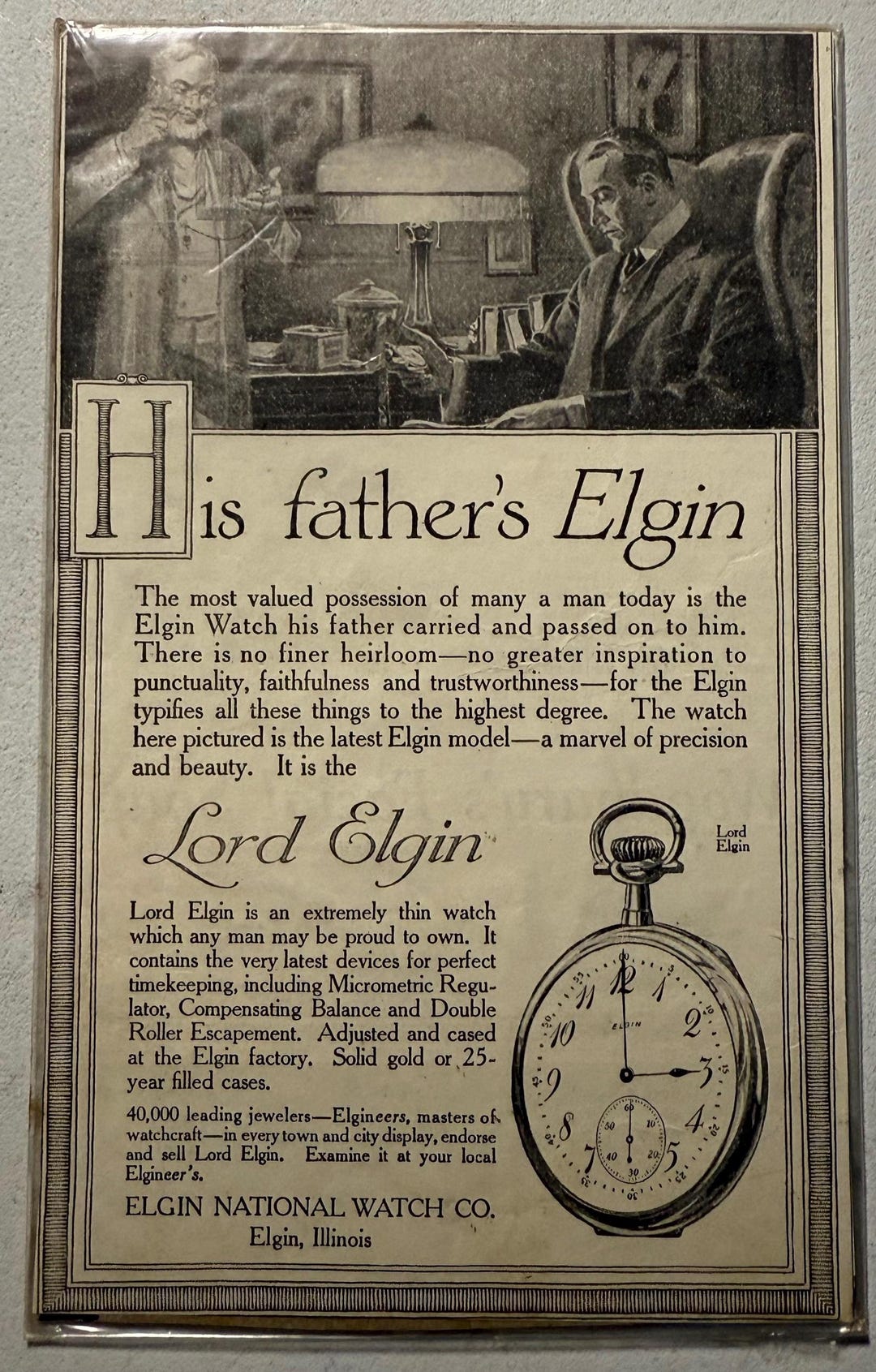 Antique Elgin Watch Advertisement Print “his Father’s Elgin” C.1913 ...