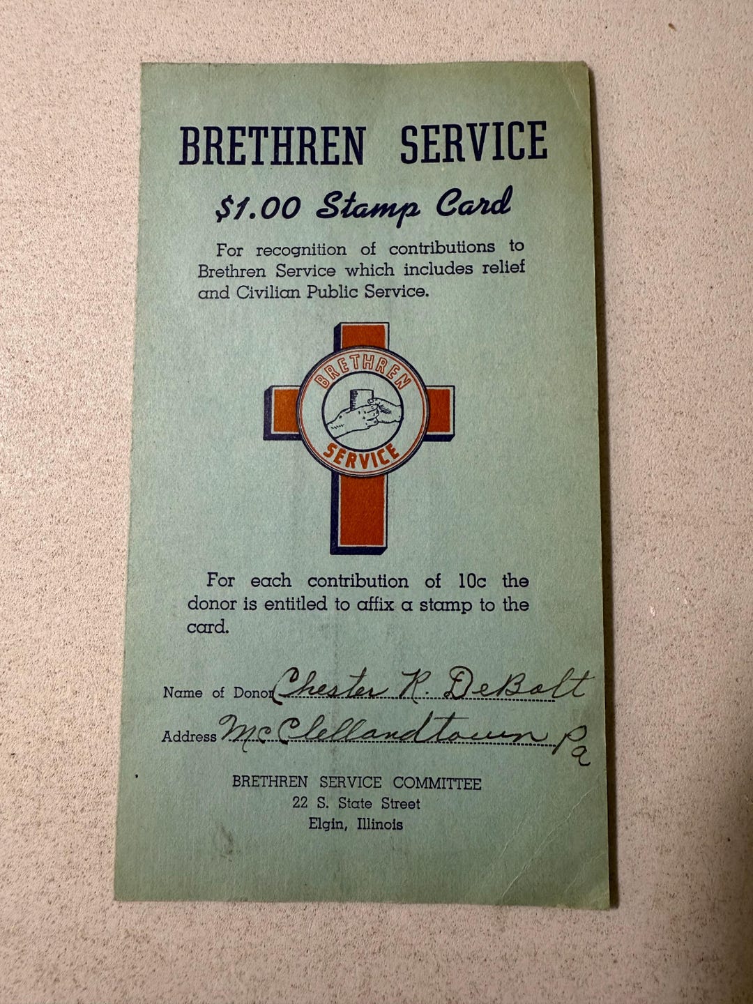1942 Brethren Service 1.00 Stamp Card – Complete With 10 Stamps, WWII ...