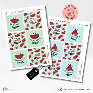 Printable Gift Tags and Stickers | One in a Melon | 6 Color Options ...