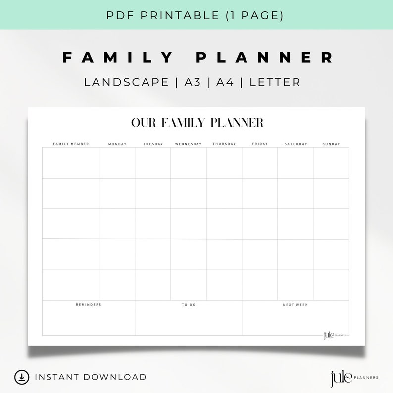 Weekly Family Planner Printable Digital Landscape A3 - Etsy