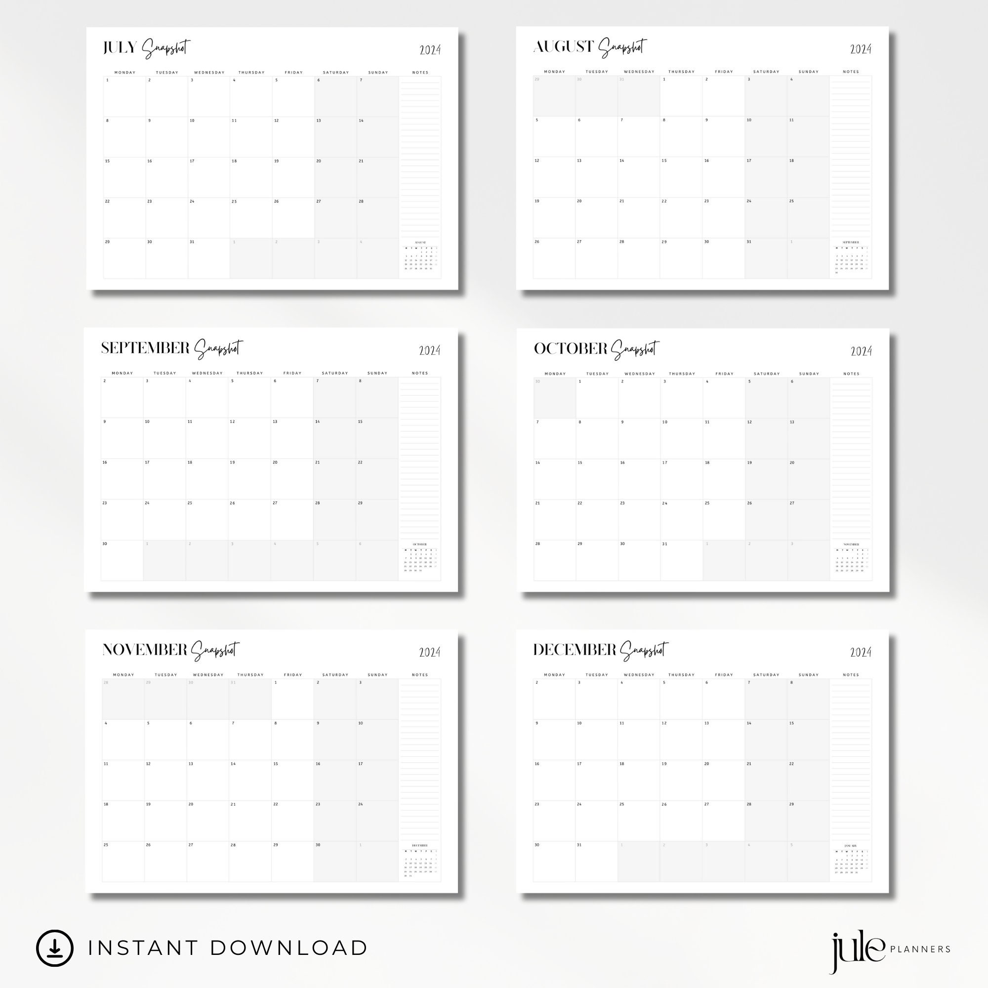 2024 Calendar Printable Digital Landscape A3 A4 Letter Etsy