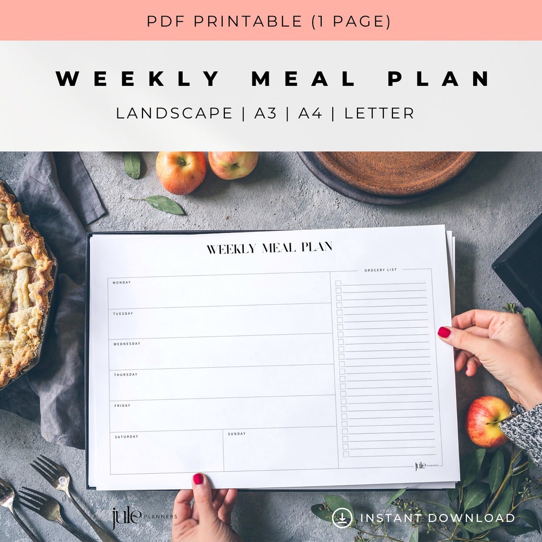 Weekly Meal Plan Printable | Digital | Landscape | A3 | A4 | Letter - Etsy