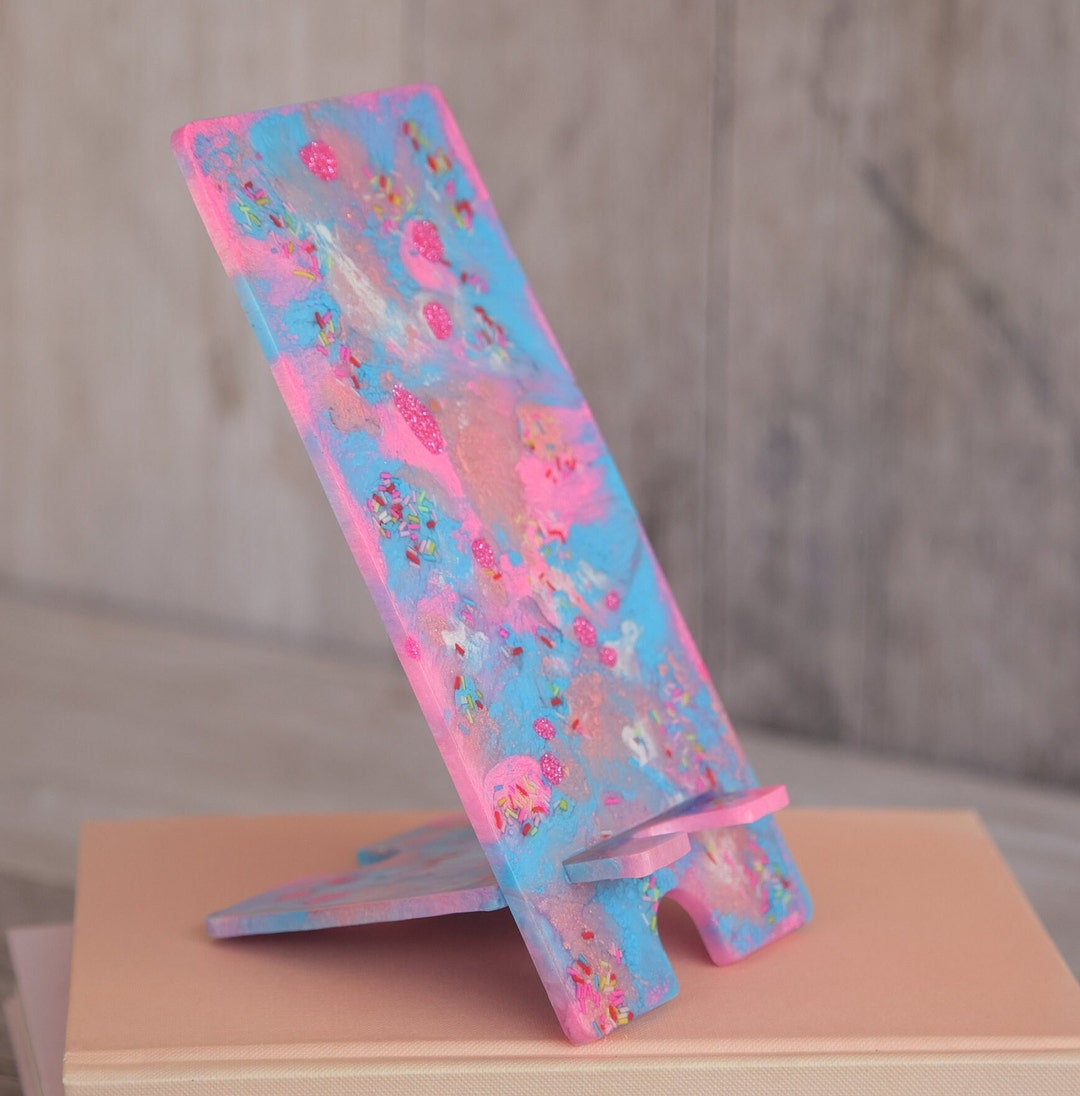 Bright Mobile Phone Stand, in Hot Pink and Blue With Touches of Glitter ...