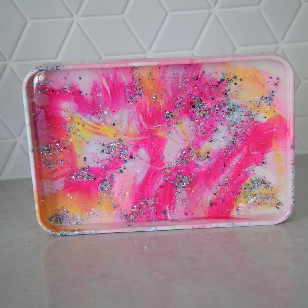 Sparkly Hot Pink Tray for Cute Vanity Storage Bathroom Storage Cute ...