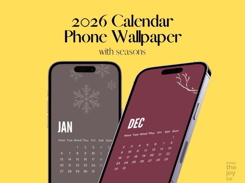 2026 Phone Wallpaper Calendar | Seasonal Aesthetic Lock Screen Pack ...