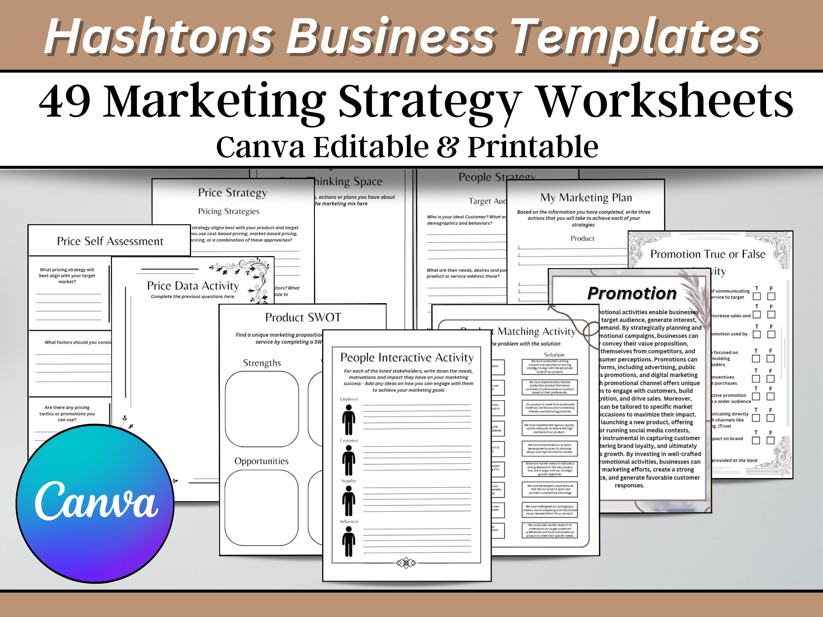 Marketing Strategy Worksheets Small Business Marketing Templates Canva ...
