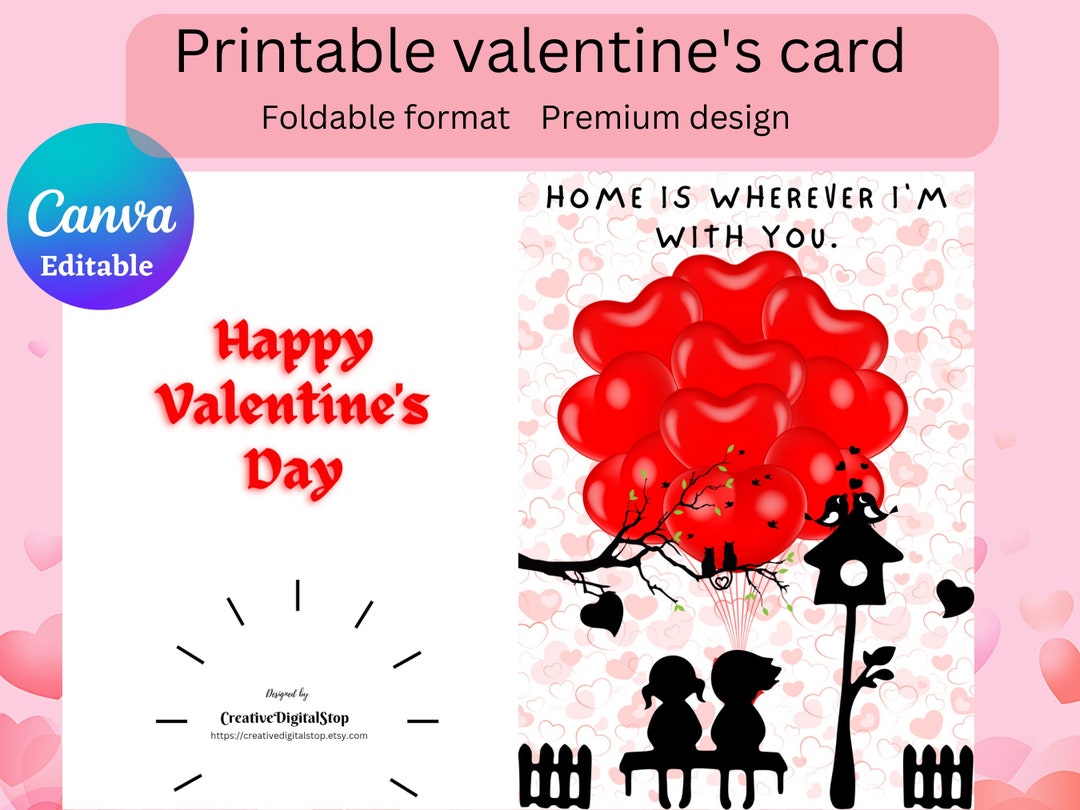 Cute Valentines Card Printable Valentines Card Romantic Valentines Card ...