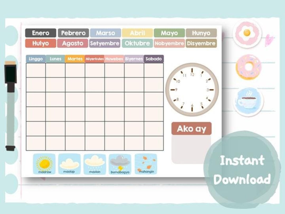 Tagalog Calendar ( Kalendaryo Sa Wikang Filipino ) Homeschool Printable ...