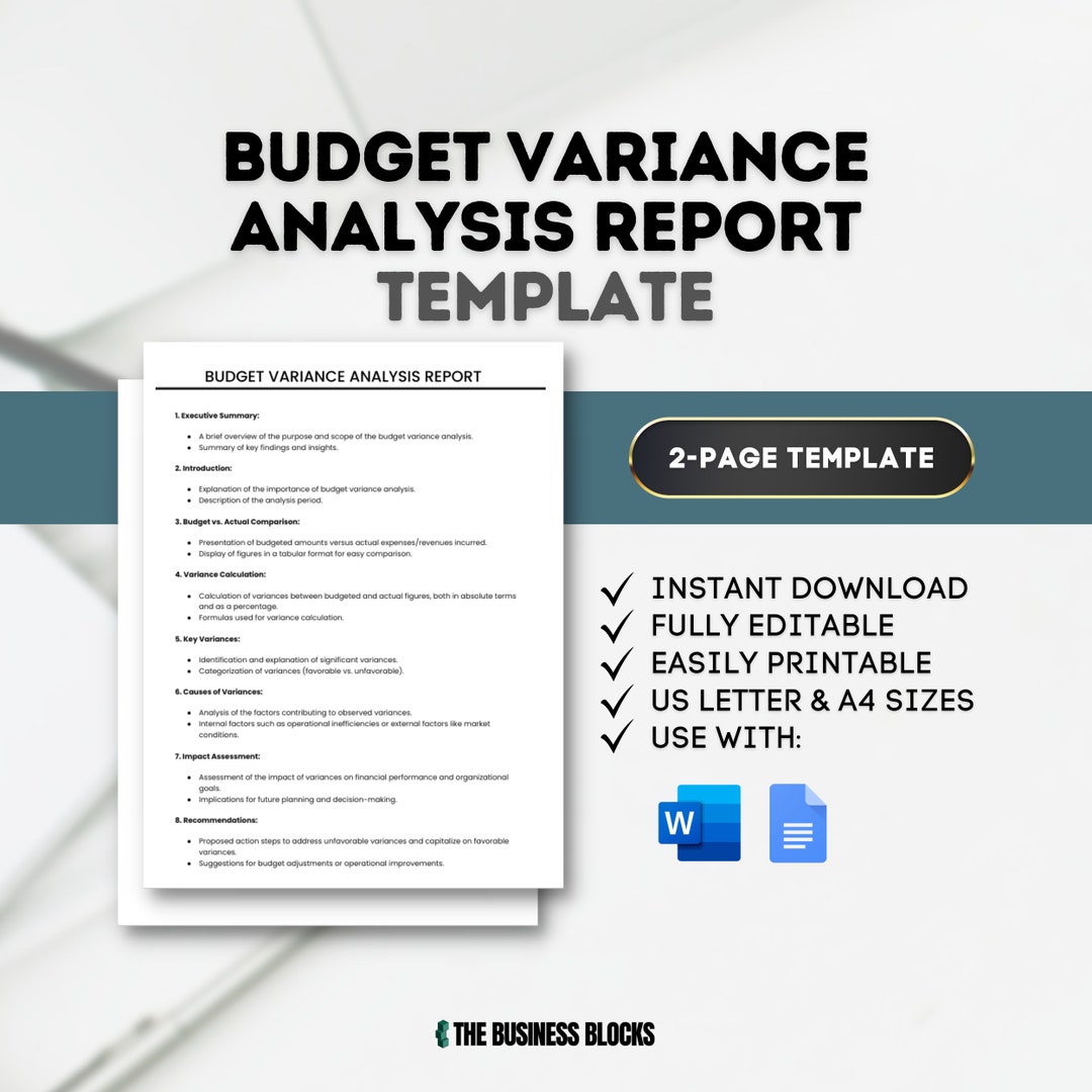 Budget Variance Analysis Report Template (google Docs, MS Word) - Etsy