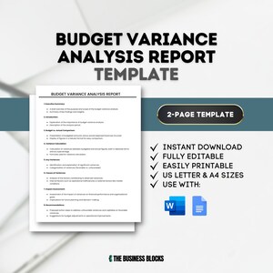 Budget Variance Analysis Report Template (google Docs, MS Word) - Etsy