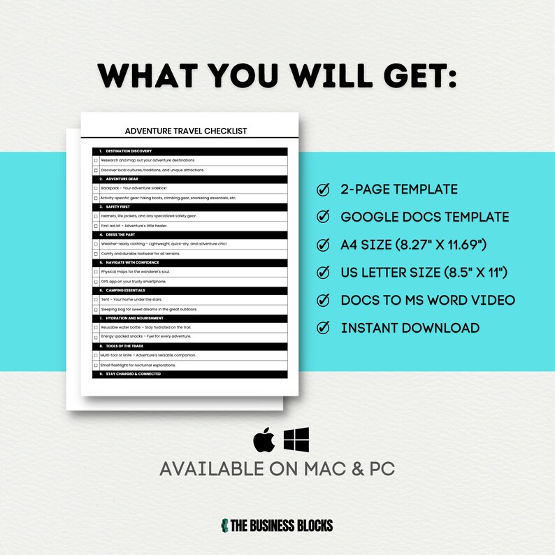 Adventure Travel Checklist Template Outdoor Adventure Checklist Travel ...