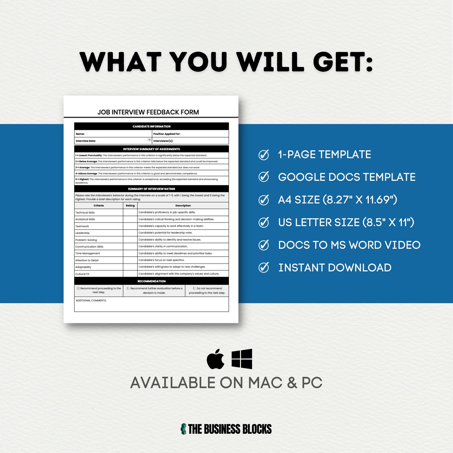 Job Interview Feedback Form Template: HR Interview Evaluation (digital ...