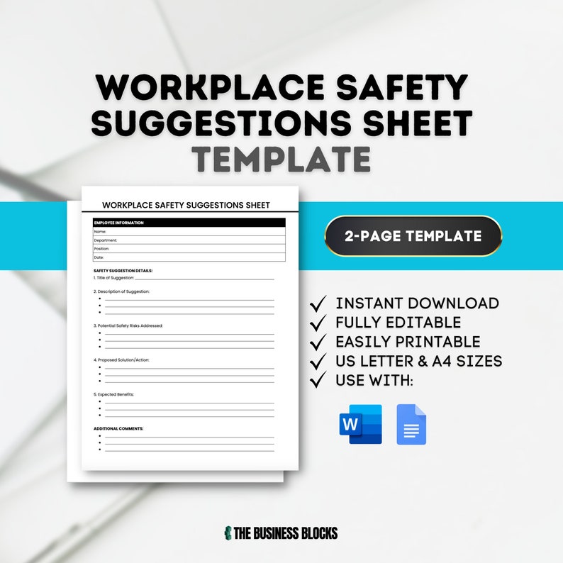 Workplace Safety Suggestions Sheet Template (google Docs, MS Word) - Etsy