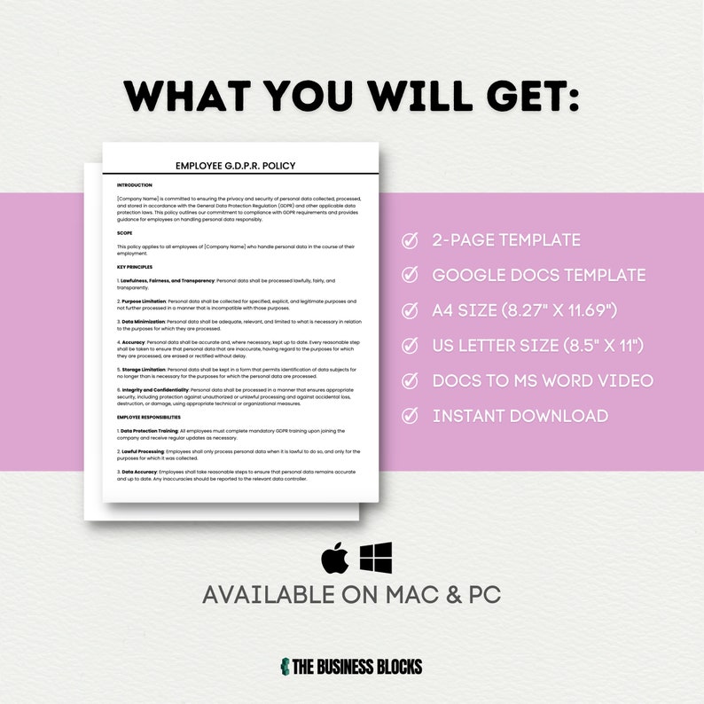 Employee GDPR Policy Template: Data Privacy Compliance (digital ...