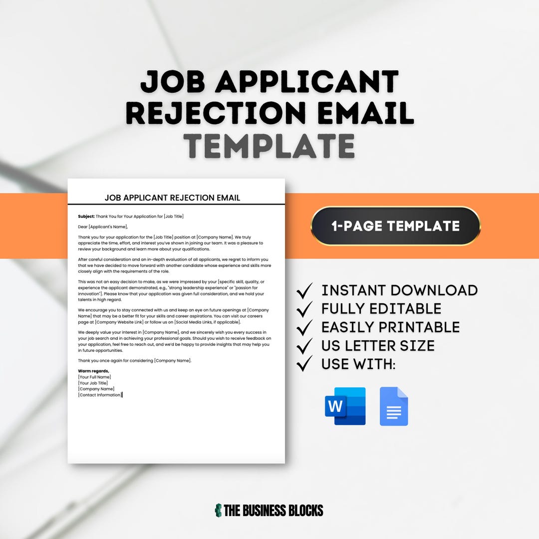 Job Applicant Rejection Email Template (google Docs, MS Word) - Etsy