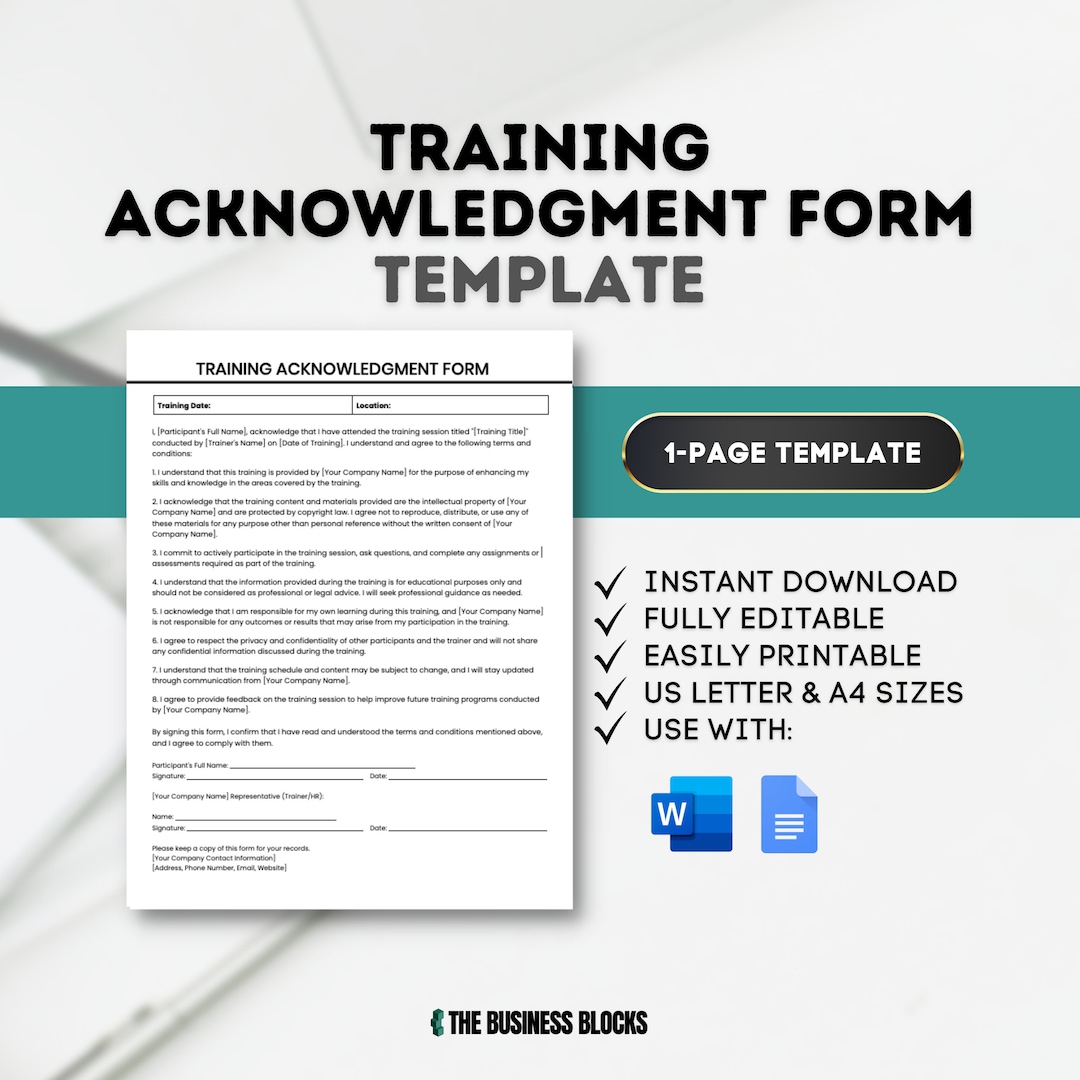 Training Acknowledgment Form Template Employee Training Form Training ...