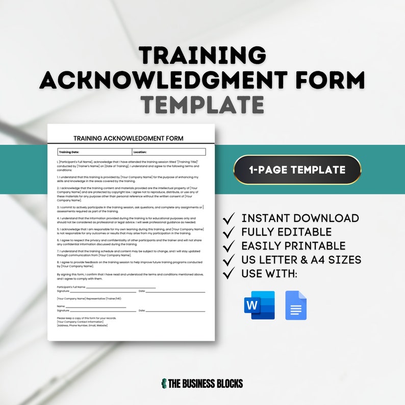 Training Acknowledgment Form Template Employee Training Form Training ...