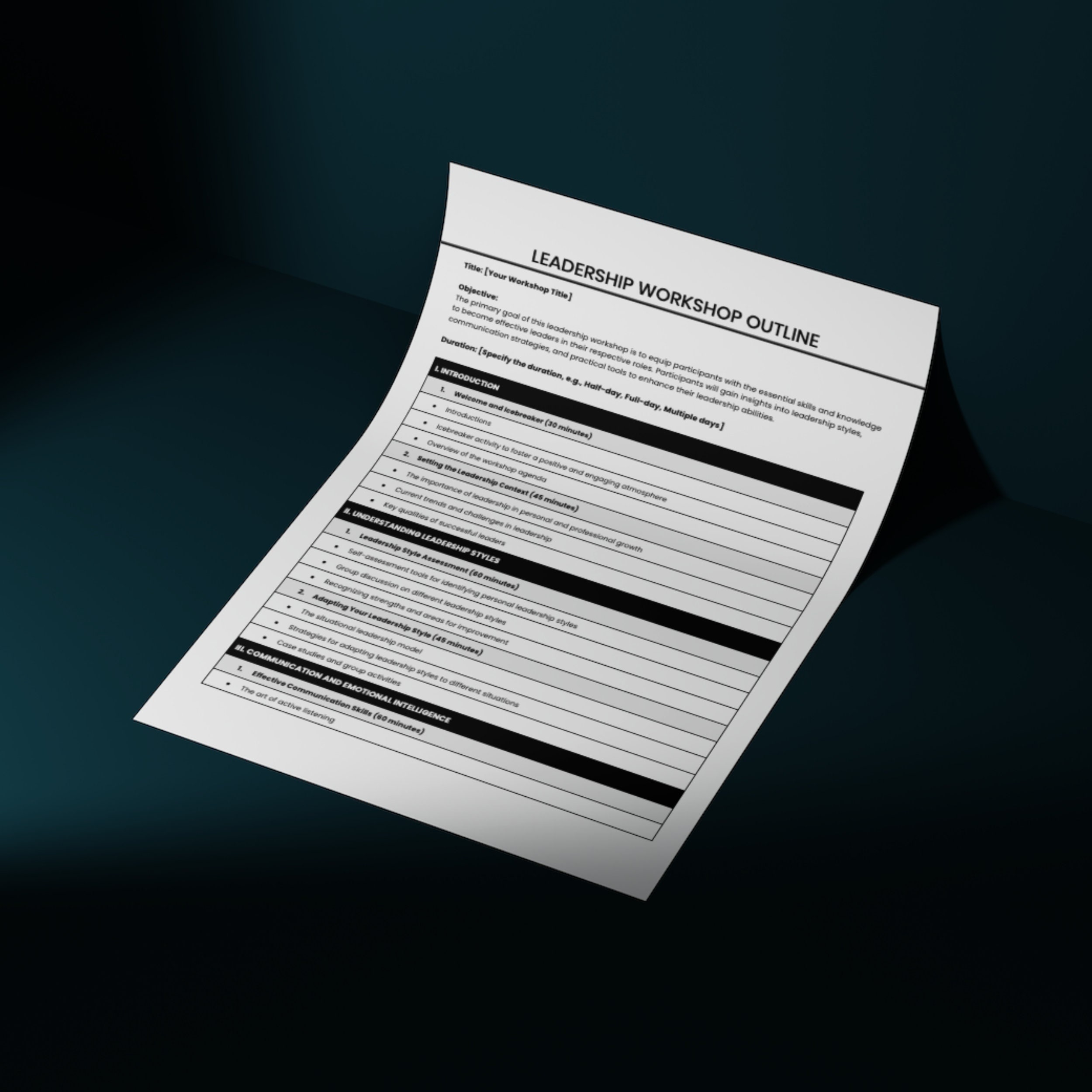 Leadership Workshop Outline Template: Training & Development (digital ...