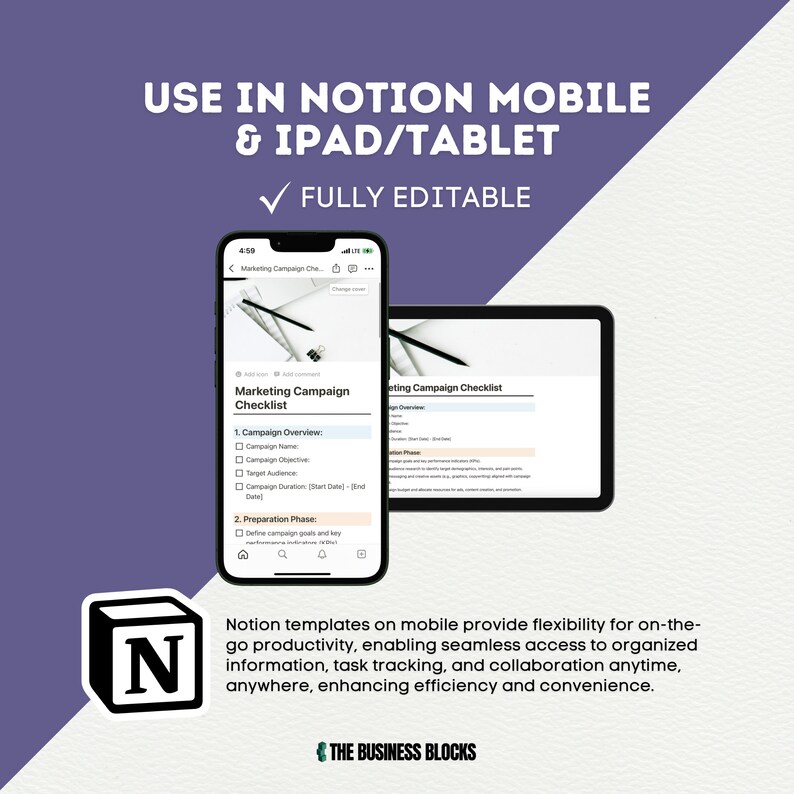 NOTION Marketing Campaign Checklist Template Marketing Planner Campaign Organizer Marketing ...